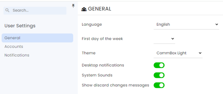 Commbox User Settings